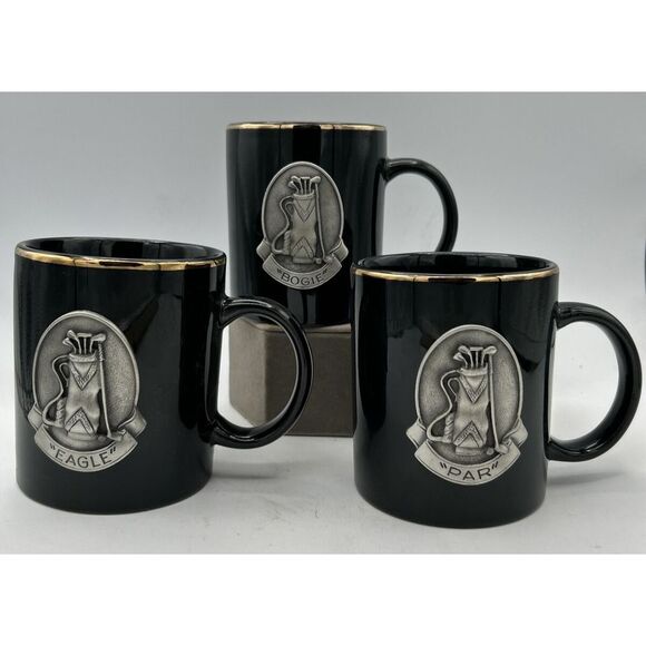 Dining | Golf Bag Cup Mug Black Pewter Emblem Coffee Golfer Par Eagle ...